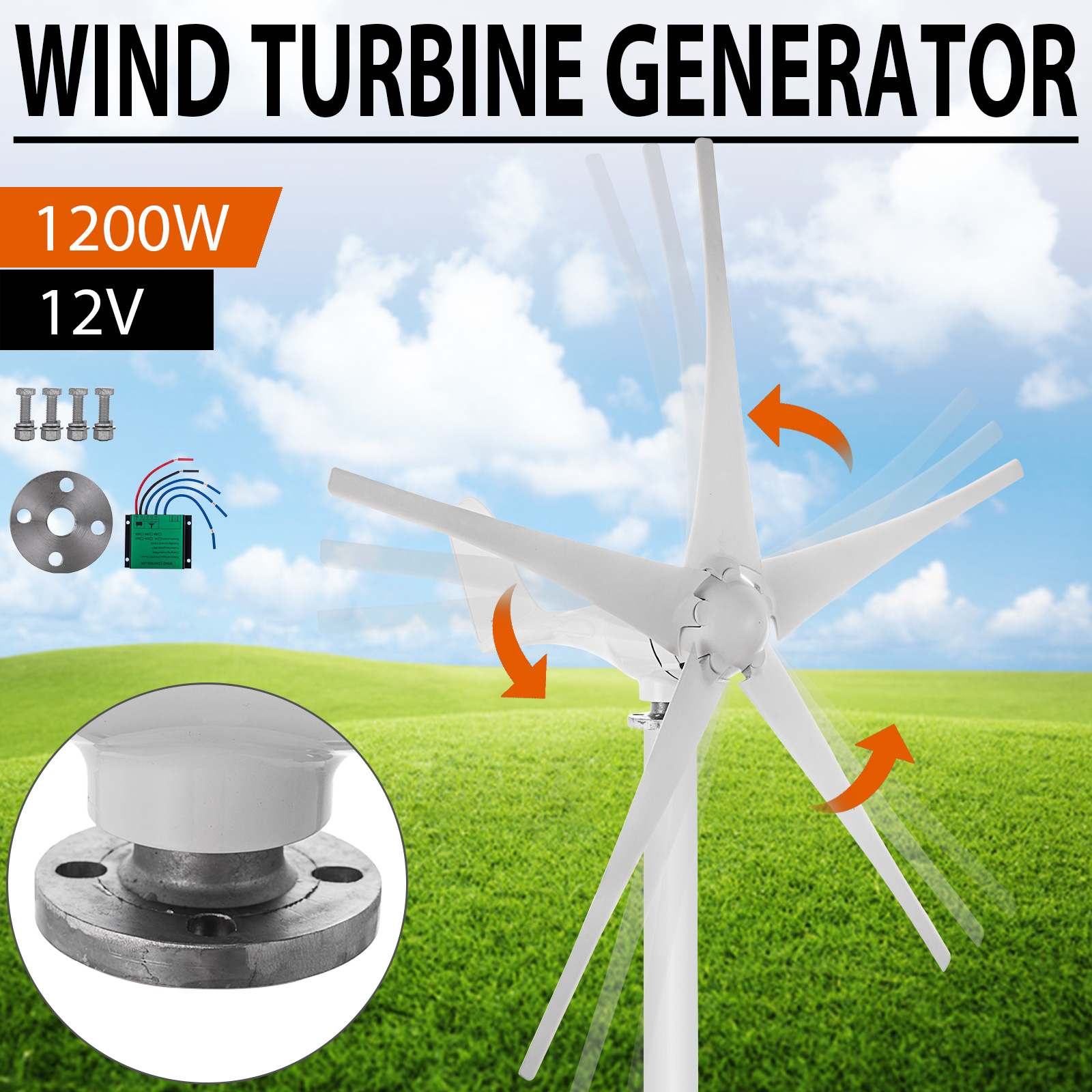 1200W 12V Wind Turbine Generator with Charger Controller Home Power ...